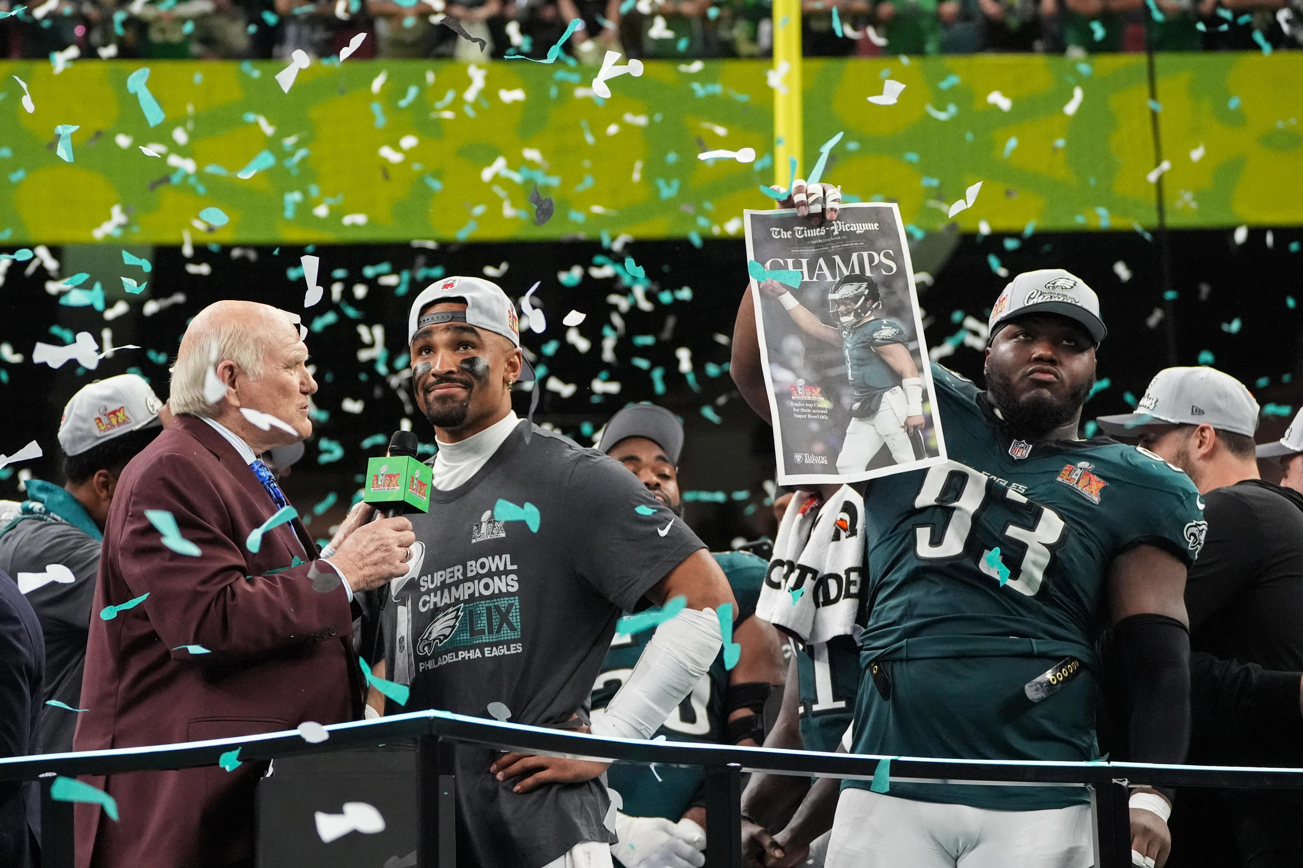 12 Eagles photos of their exuberant 2025 Super Bowl postgame victory ...