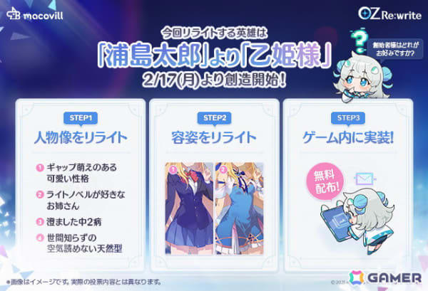 「OZ Re:write」プレイヤーがキャラクター制作に参加できる「共同創造キャンペーン」が2月17日より開催！