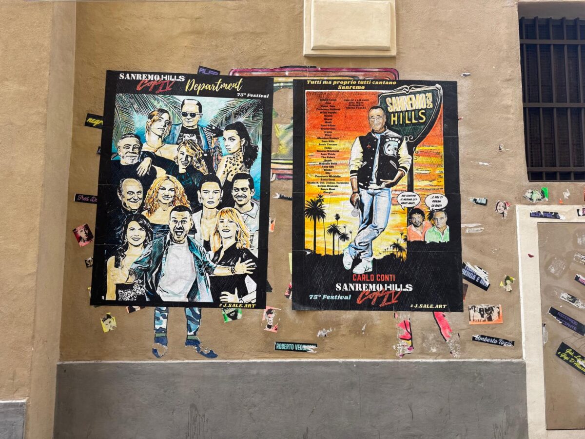 Sanremo 2025, poster sul muro dell’Ariston: Carlo Conti come Eddie ...