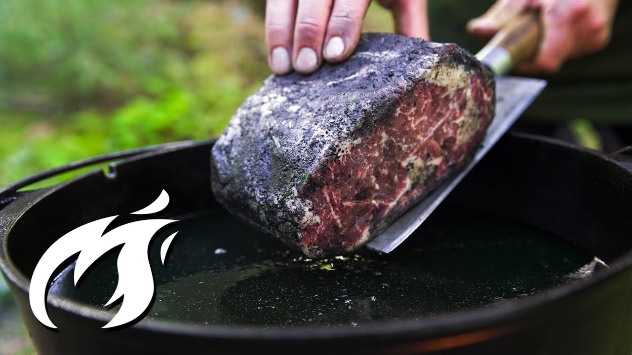 Deep-Frying Black Steak Over Fire – ASMR Outdoor Cooking 🔥🥩