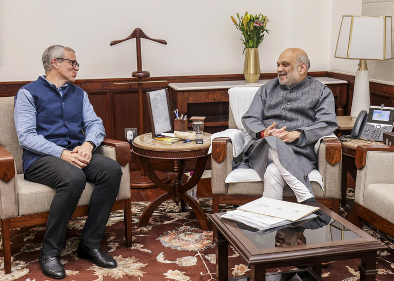 JK CM Omar meets Amit Shah, discusses law and order issues JK CM Omar meets Amit Shah, discusses law and order issues
