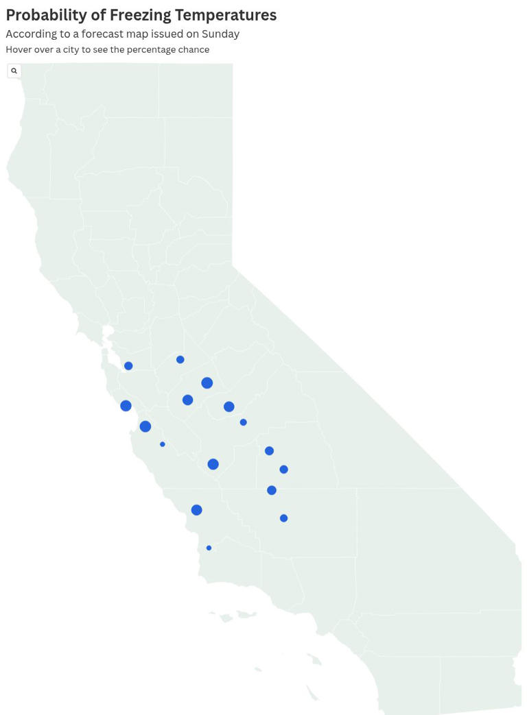 California Freeze Map Shows Cities To Be Hit Hardest