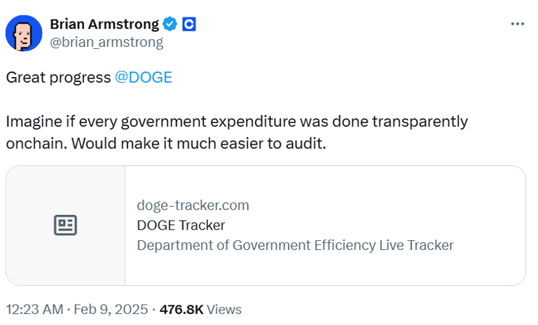 Coinbase-CEO fordert Blockchain im US-Finanzministerium: Musks Behörde ...