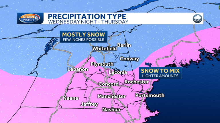 New Hampshire to see snow, wintry mix Thursday