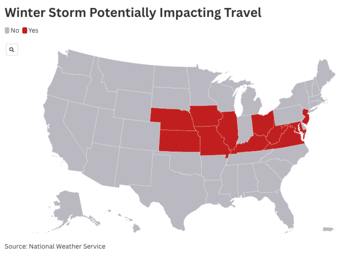 Winter Storm Map Shows States Where Travel Could Be Difficult