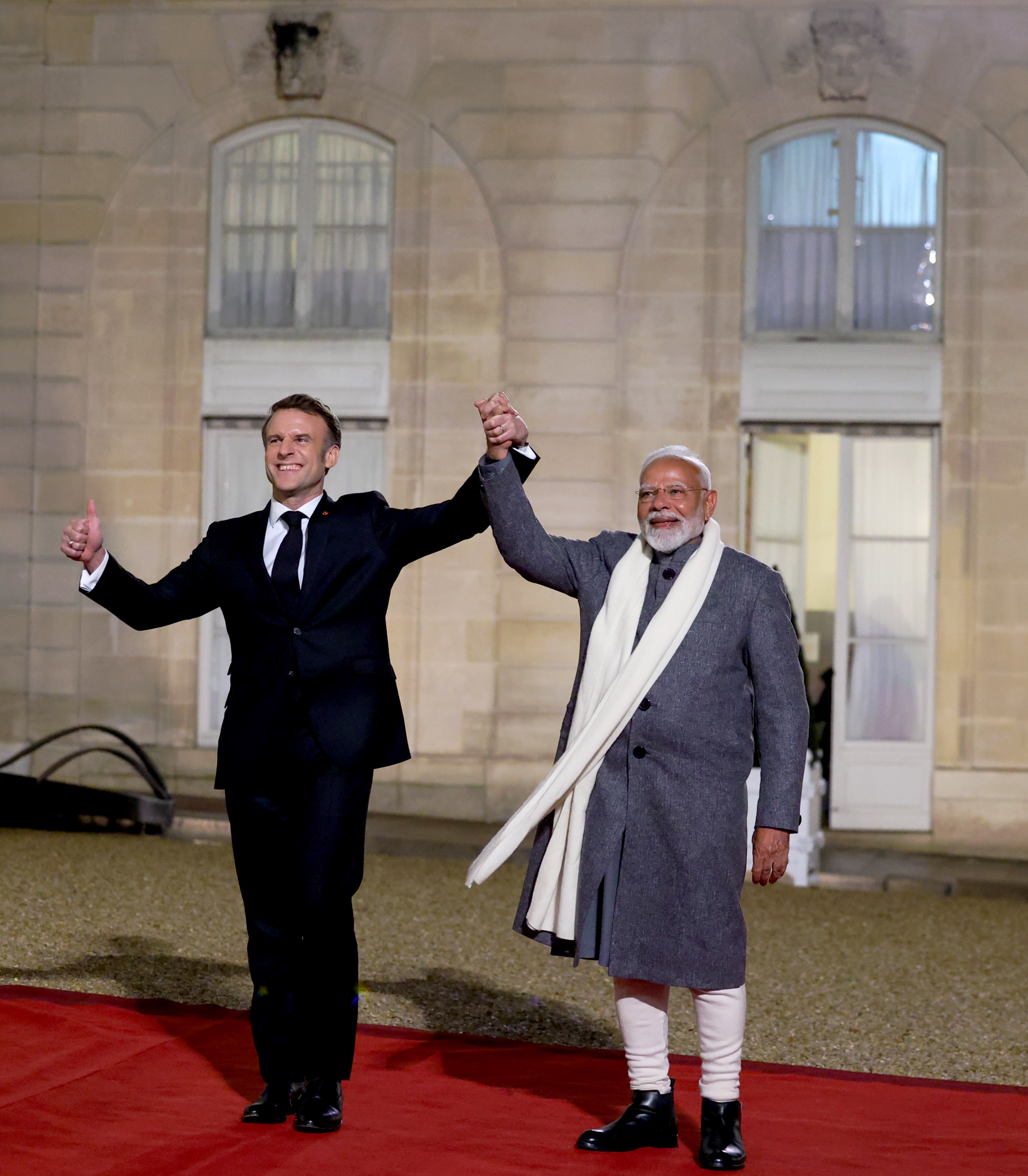 PM Modi greeted by ‘friend’ Macron in France