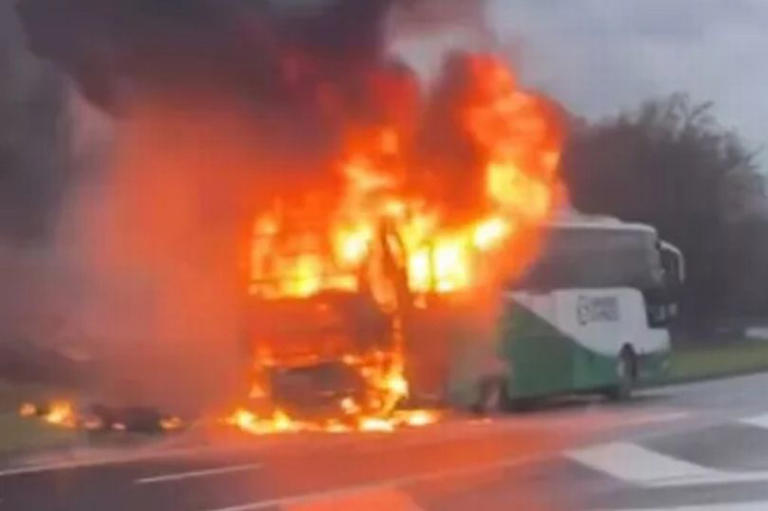 Traffic chaos on approach to Dublin Airport due to bus on fire on M1 as ...