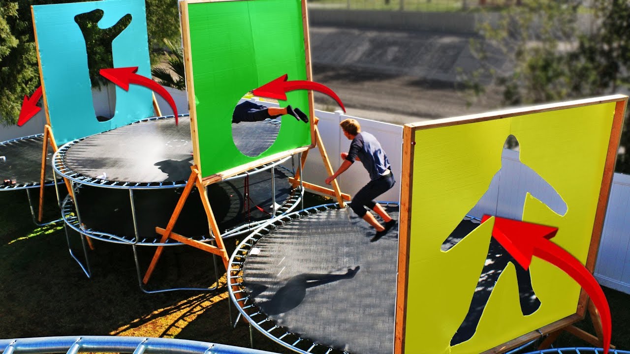 Parkour through Impossible Shapes in our Backyard Trampoline Park!!