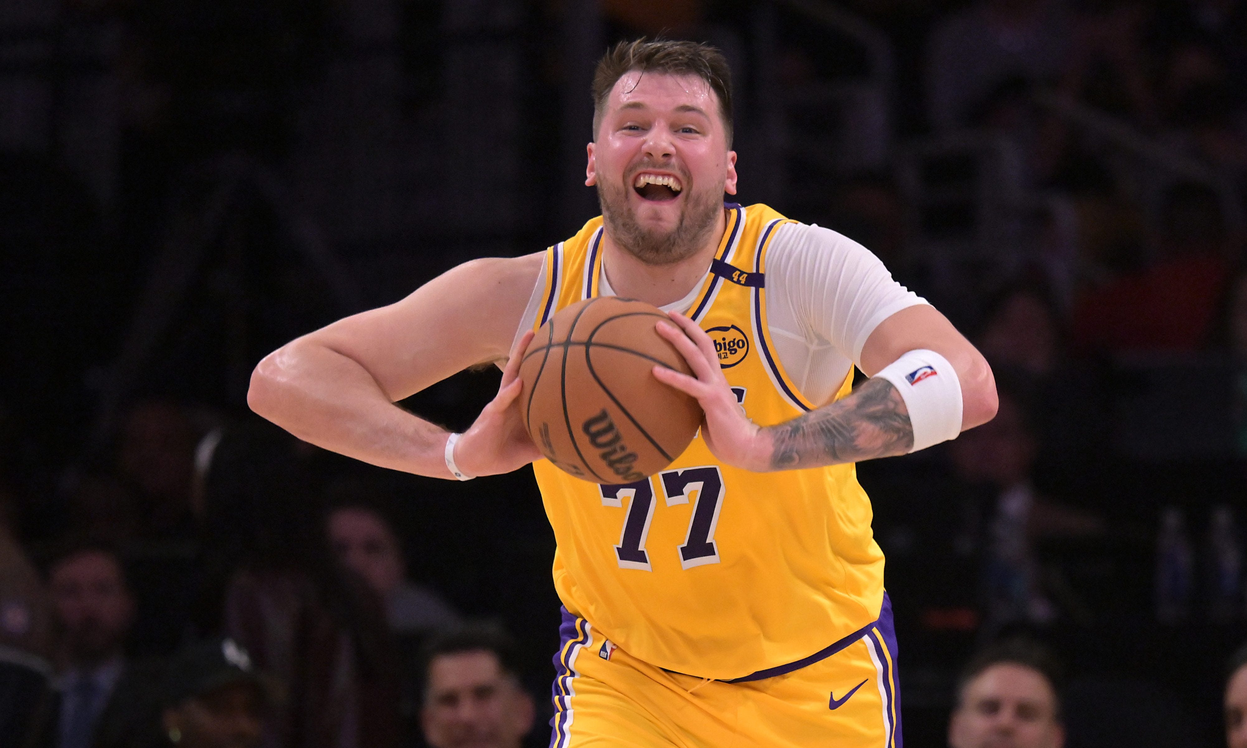 Luka Doncic looked so happy during his first game playing for the Lakers