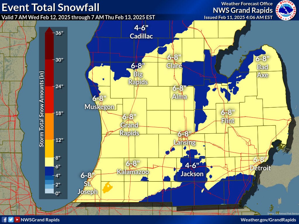Michigan snowfall total predictions: See how much your area could get ...
