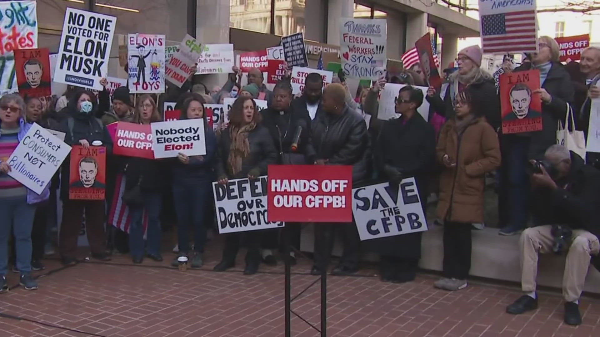 Elon Musk ends Consumer Financial Protection Bureau, workers protest