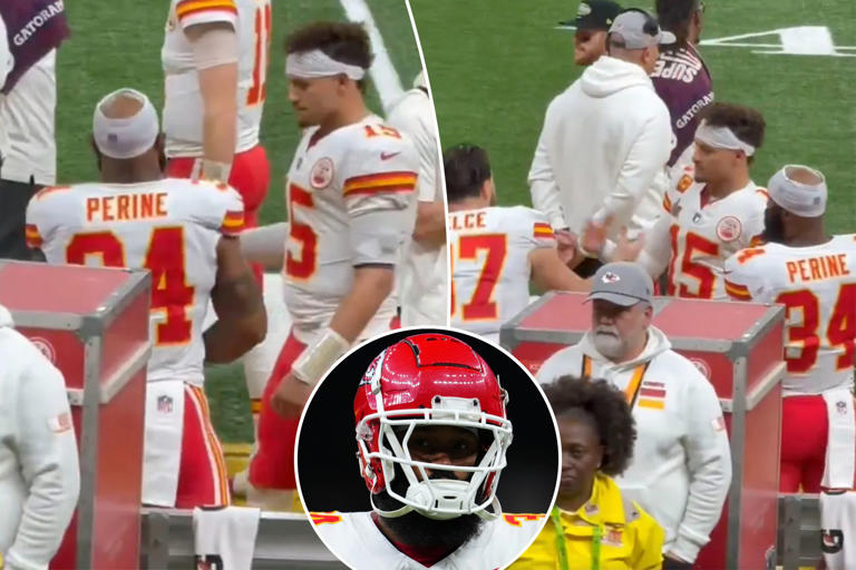 Samaje Perine responds to awkward Patrick Mahomes moment on Chiefs sideline during Super Bowl ...