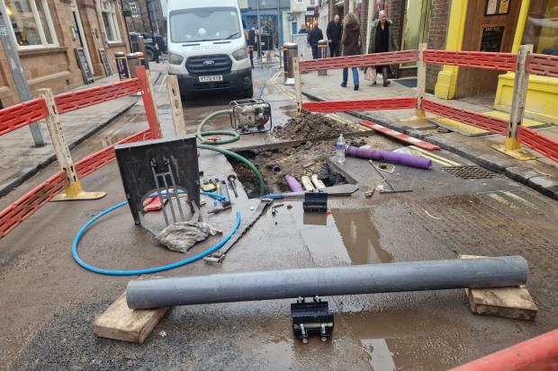 Water pipe bursts on busy York city centre street