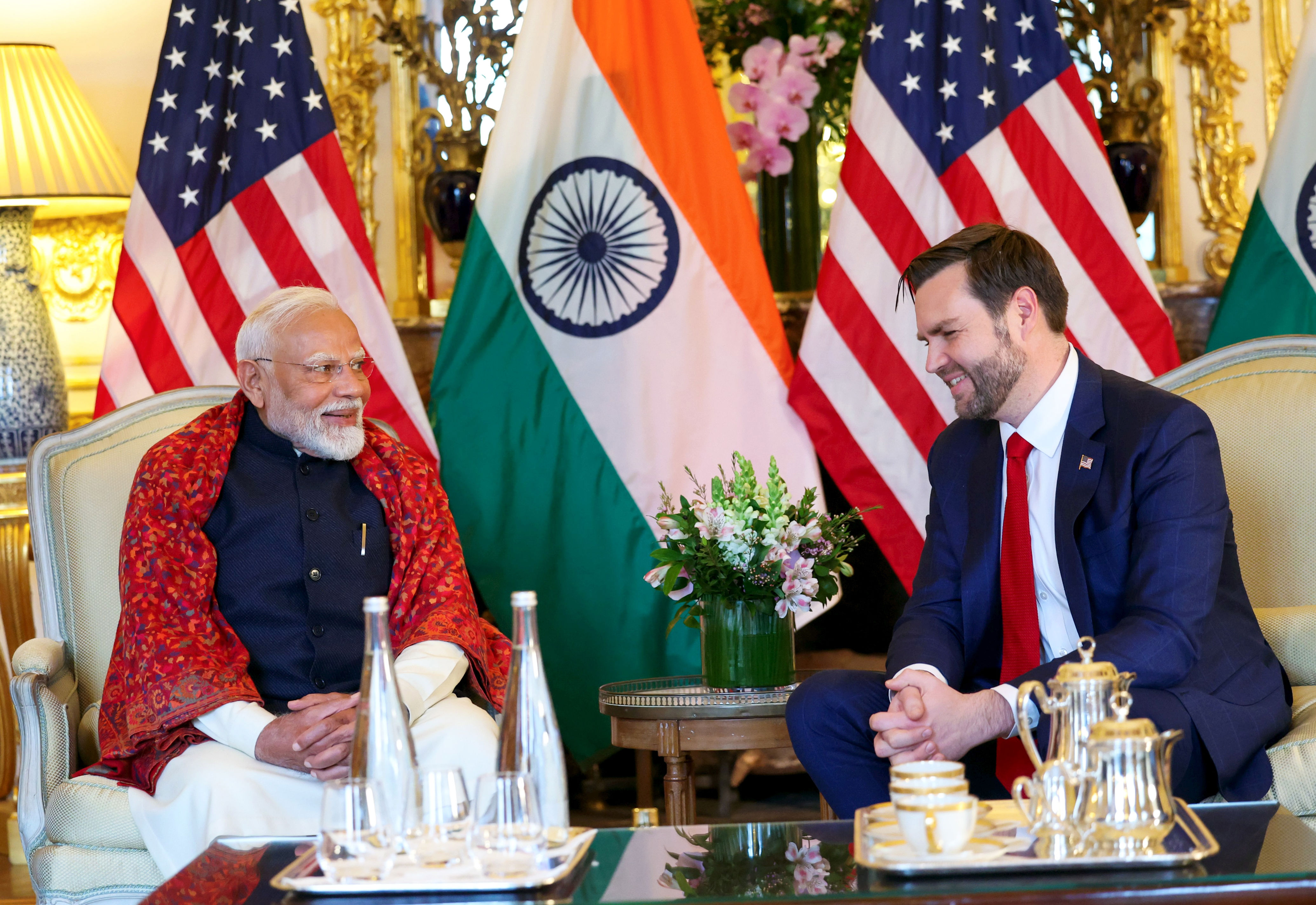 PM Modi meets US Vice President J D Vance, wife Usha in Paris