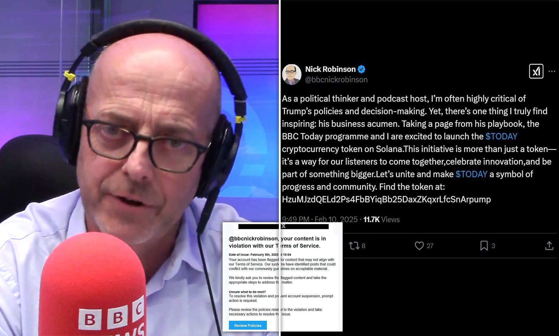 BBC journalist Nick Robinson has X hacked to promote cryptocurrency