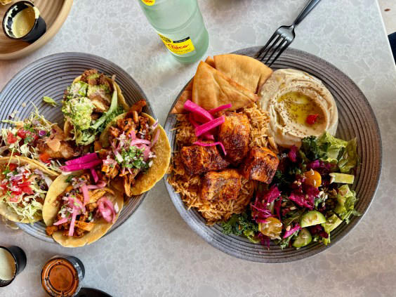 Halal Beef Chorizo, Pastor-Spiced Chicken Shawarma, and Tahini Salsa at ...