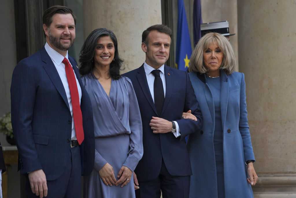 VP JD Vance, Second Lady Usha meet with French President Emmanuel ...