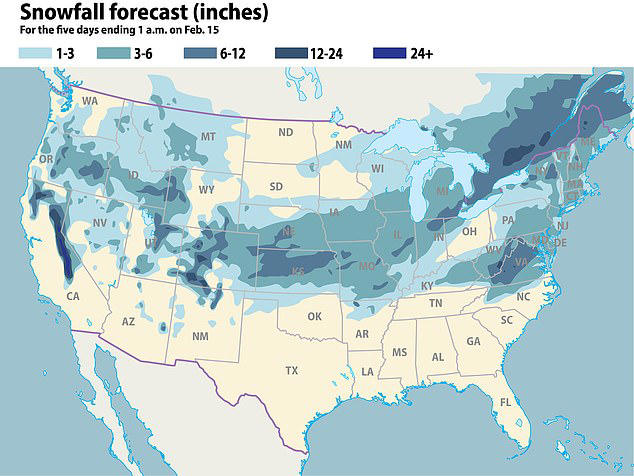 Map reveals 200m Americans will be lashed by snow, ice and flooding