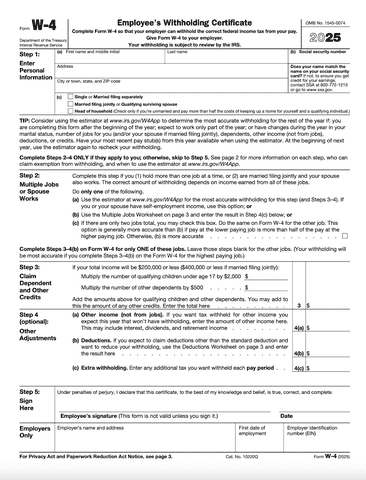 W-4: How to Fill Out the 2025 Tax Withholding Form