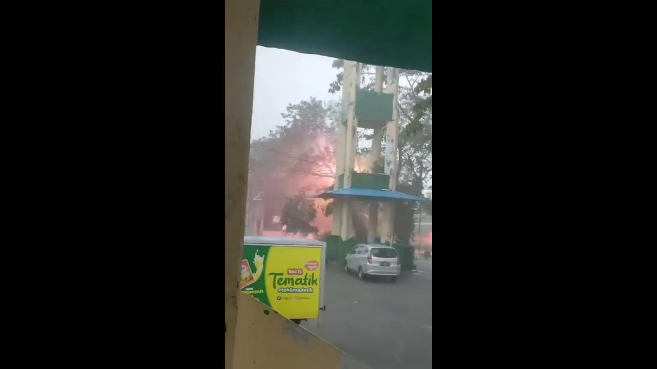 Electricity substation explodes sending tree crashing to the ground