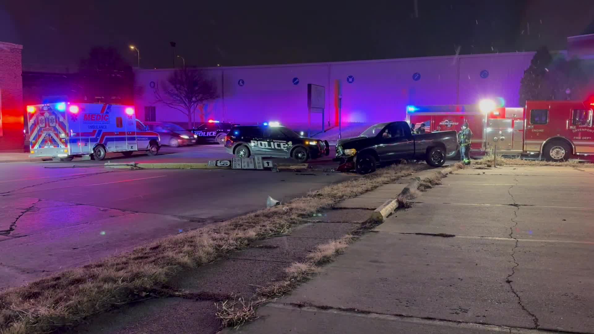 02 11 2025 Davenport crash at West River Drive takes out two signs