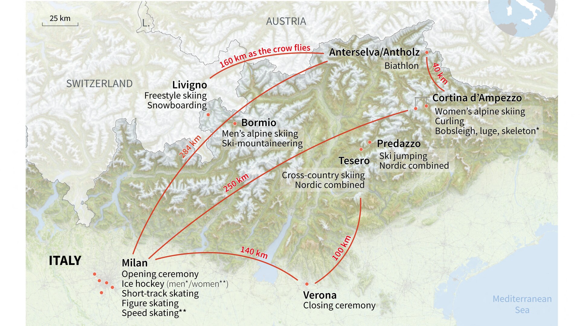 2026 Milan Cortina Olympic venues: city arenas, scenic mountains ...