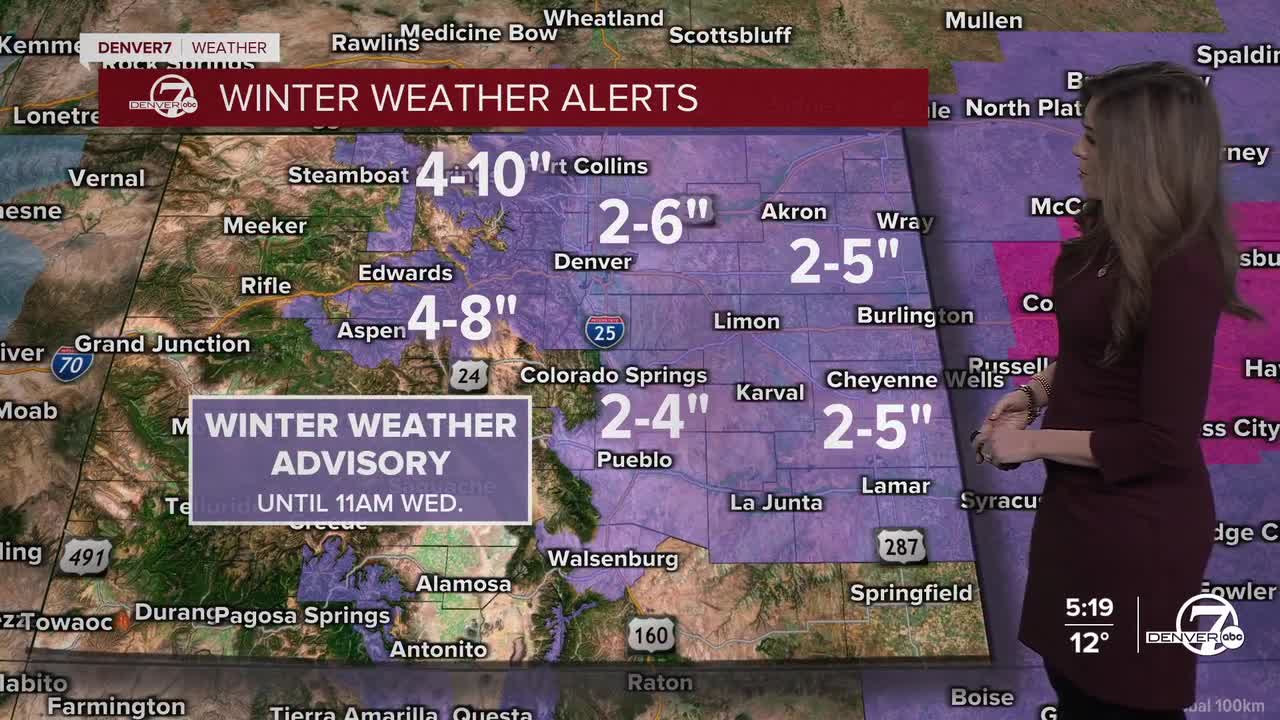 Heavy snow in Denver overnight; bitter cold Wednesday