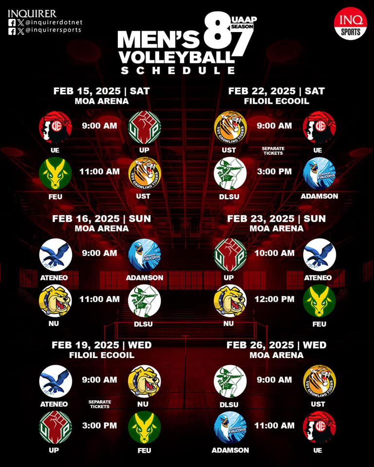 SCHEDULE: UAAP Season 87 volleyball tournament first round