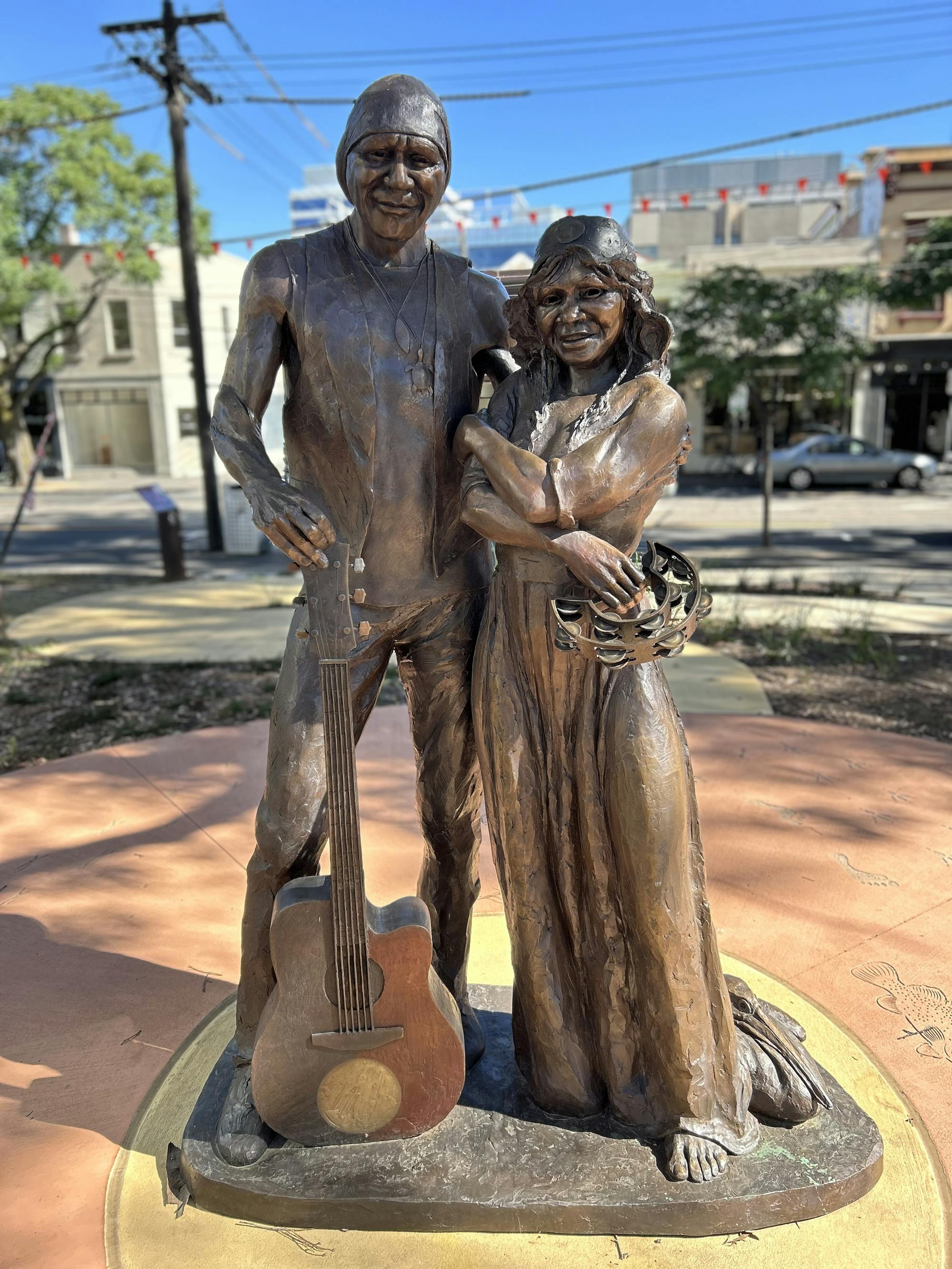 A new public statue of Archie Roach and Ruby Hunter shows a bright ...