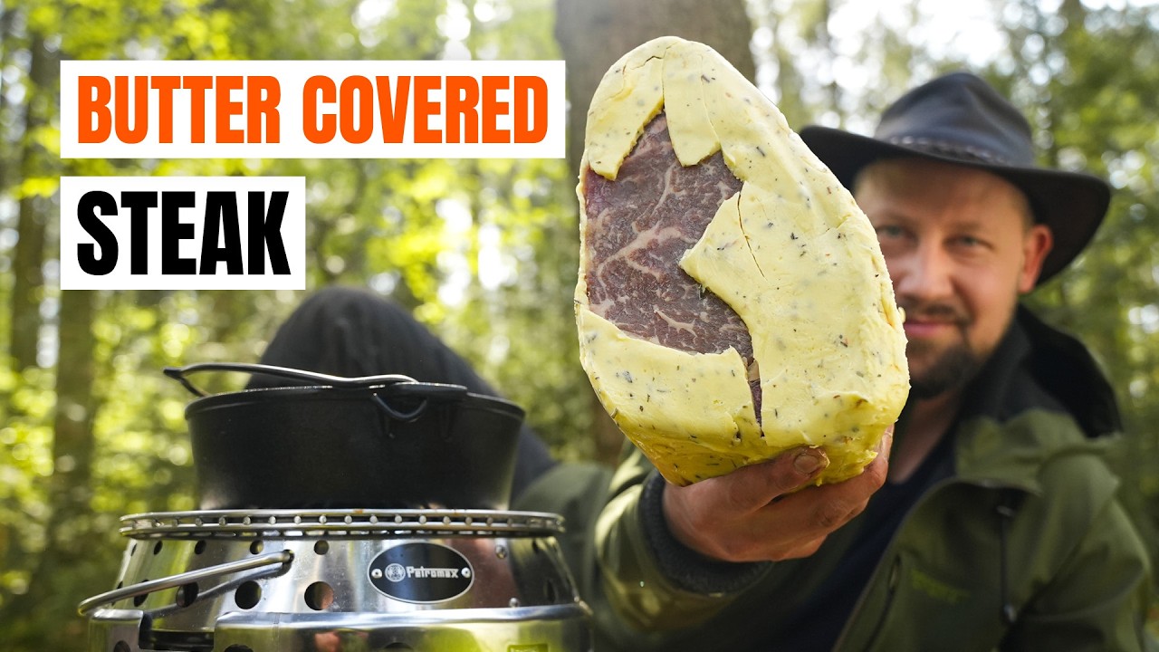 ASMR Outdoor Cooking – Butter-Coated Steak Over a Campfire!