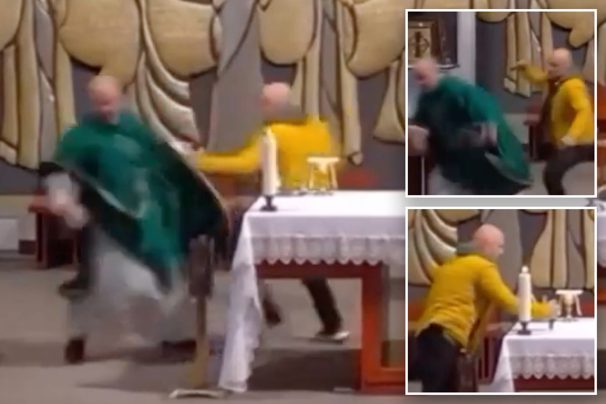 Chilling video shows knife-wielding attacker lunge at priest during ... Chilling video shows knife-wielding attacker lunge at priest during ...