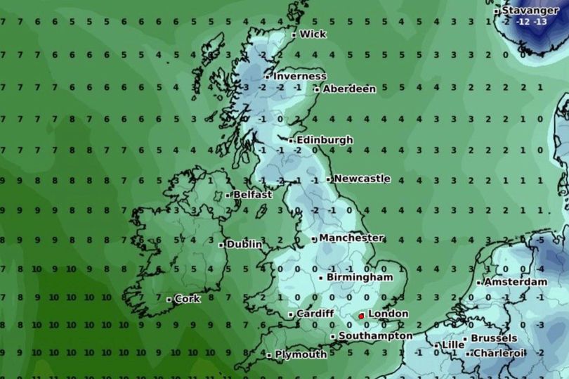 Three areas spared as weather maps show snow to follow -3C deep freeze