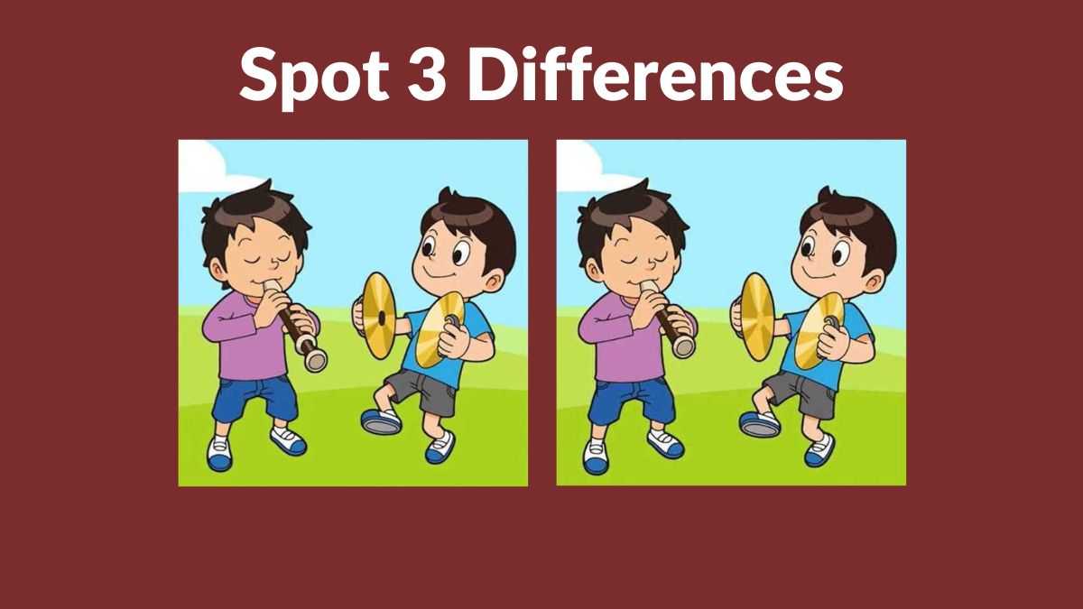 Spot 3 differences between the boys playing musical instrument pictures ...