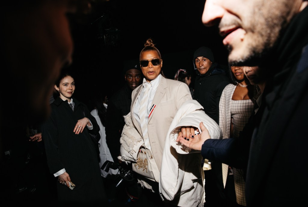 Queen Latifah Wears Power Suiting Look and Statement Coat for Thom ...