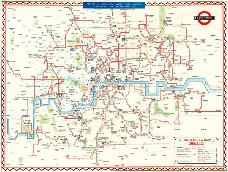 Map reveals forgotten London trolleybus network as big as the Tube
