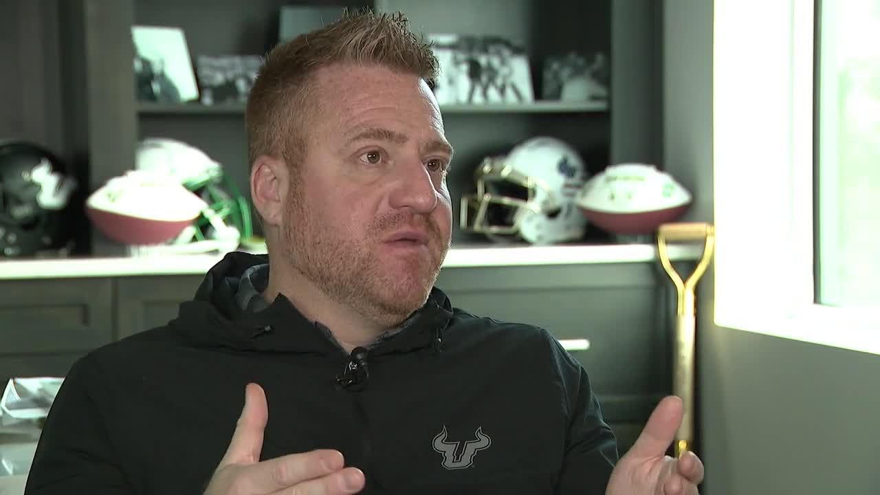 USF head football coach Alex Golesh on the transfer portal