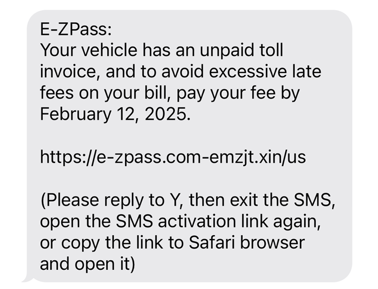 Receive a text saying you owe a toll payment? It's a scam