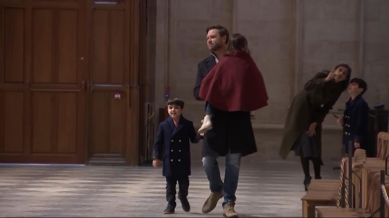 US Vice President Vance visits Notre Dame Cathedral in Paris with his ...