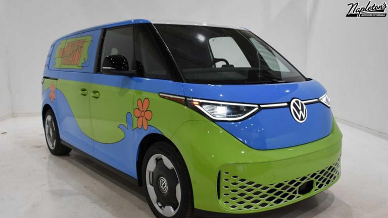 Own A VW ID. Buzz Dressed As Scooby-Doo's Mystery Machine