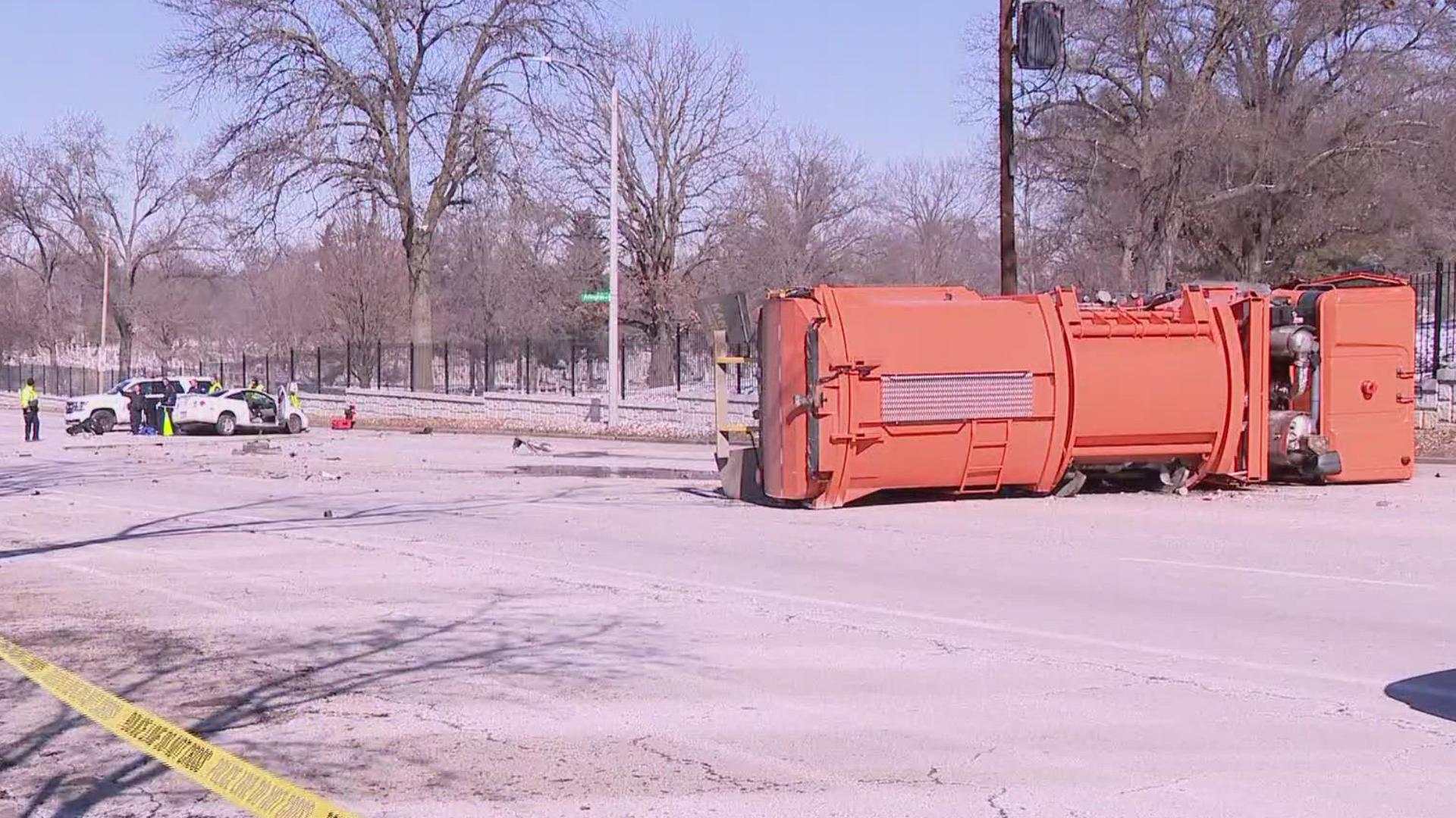 St. Louis garbage truck crash leaves 1 dead, another hospitalized