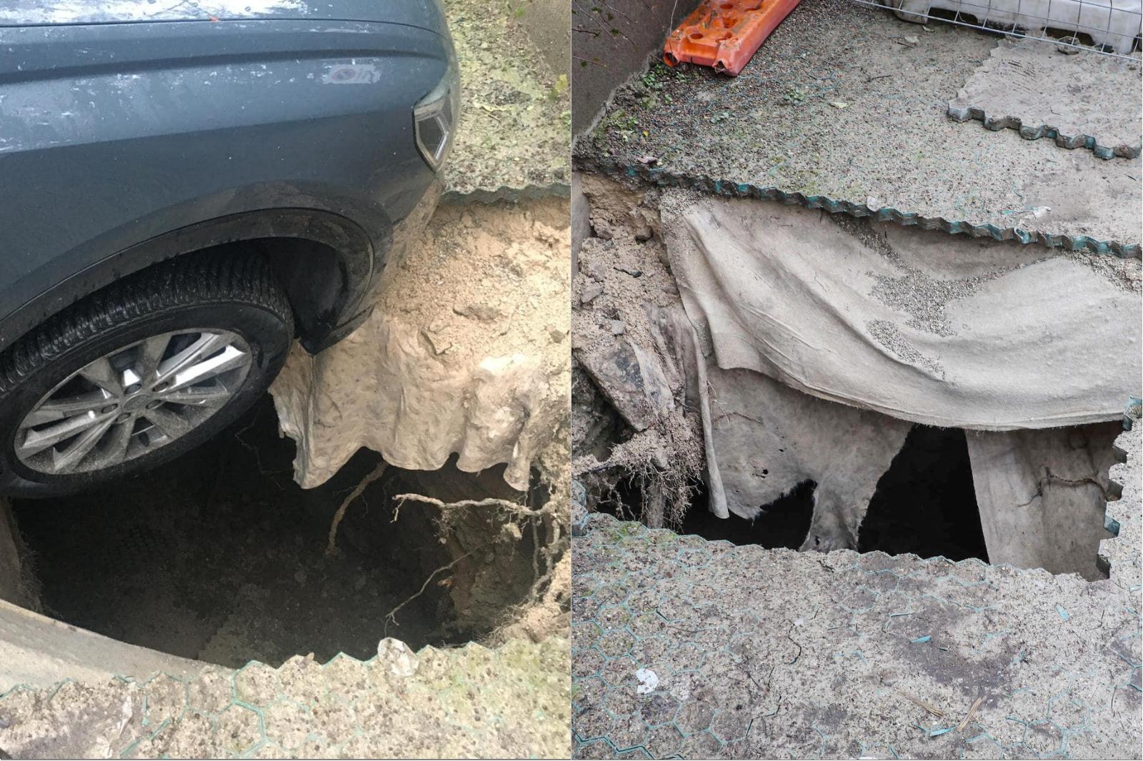 Voragine lungo via San Mamolo dove sotto scorre il torrente Aposa
