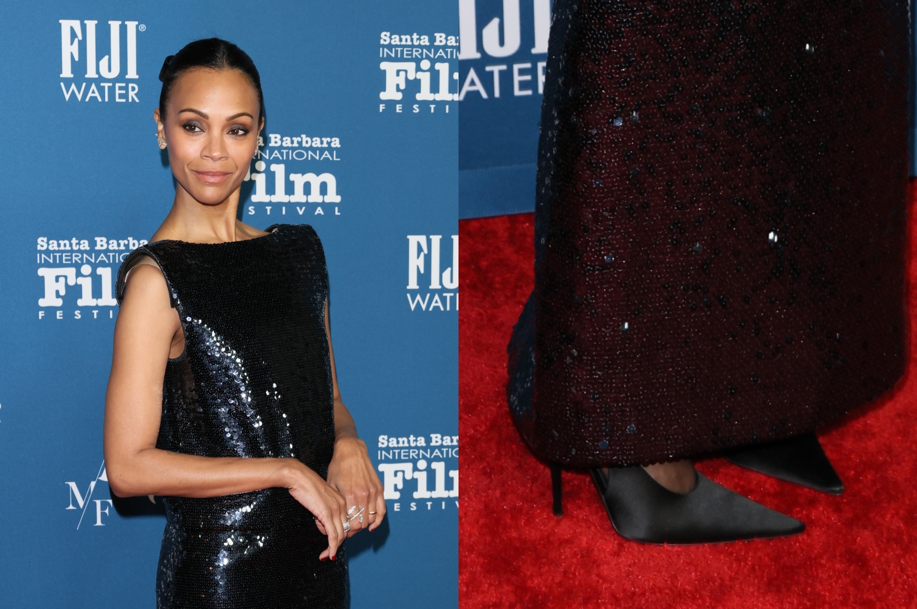 Zoe Saldaña Steps Out in Satin Saint Laurent Slingbacks With Her Three ...