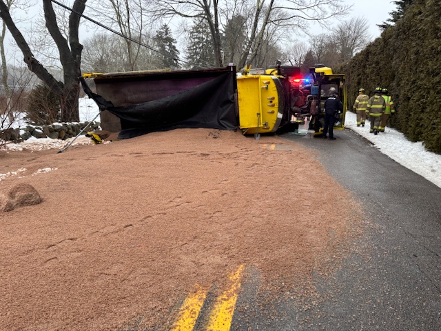 Stonington tri-axle rollover crash filled with salt and sand closes ...