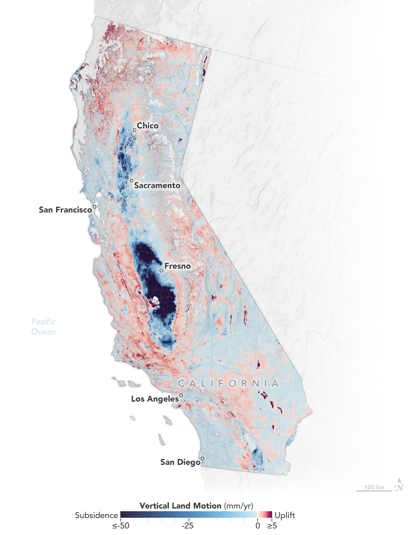 California Map Reveals Where State Is Sinking