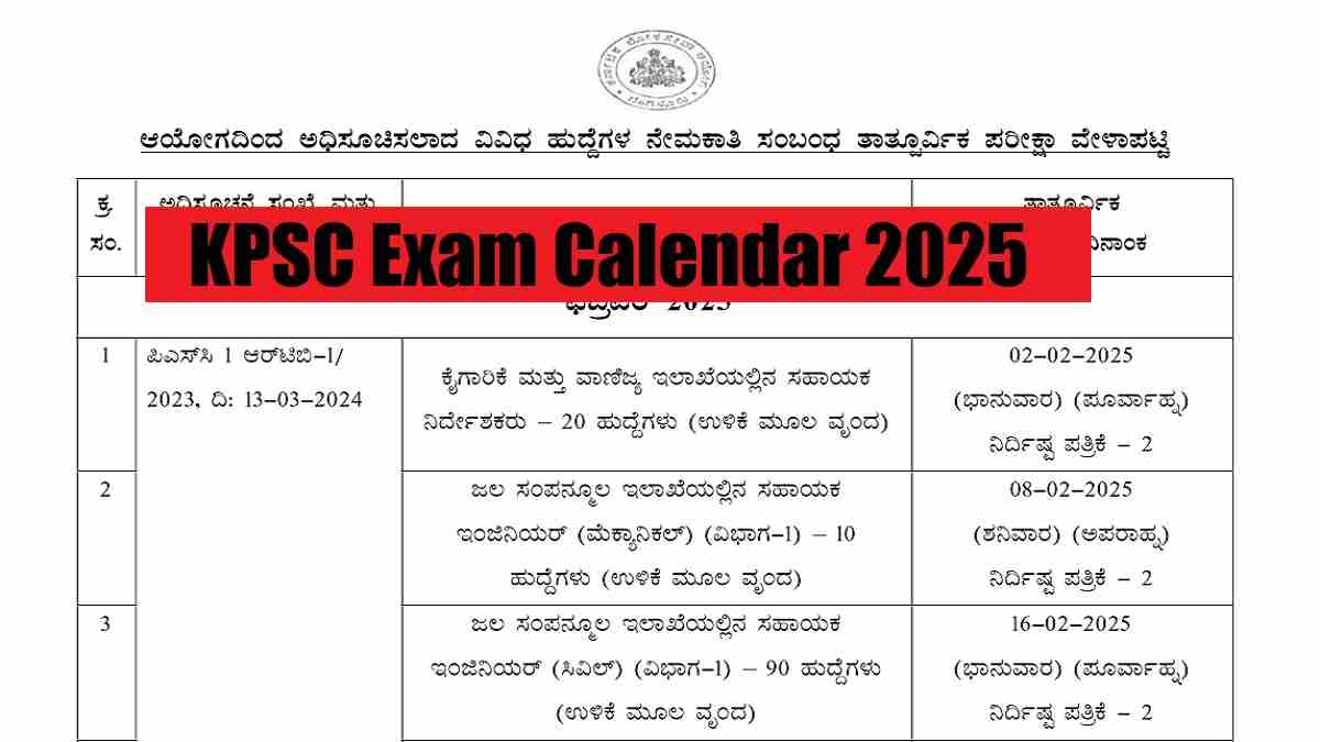 KPSC Exam Calendar 2025 Out at kpsc.kar.nic.in: Download Upcoming Exam ...