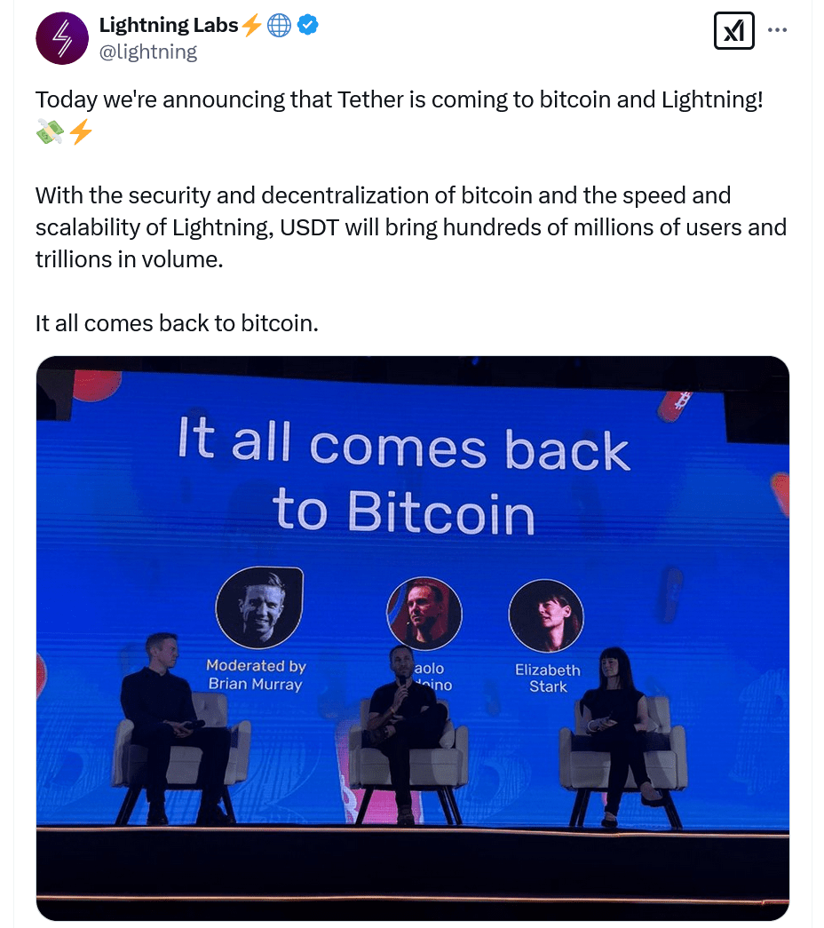 La stablecoin di Tether sarà integrata su Bitcoin Lightning