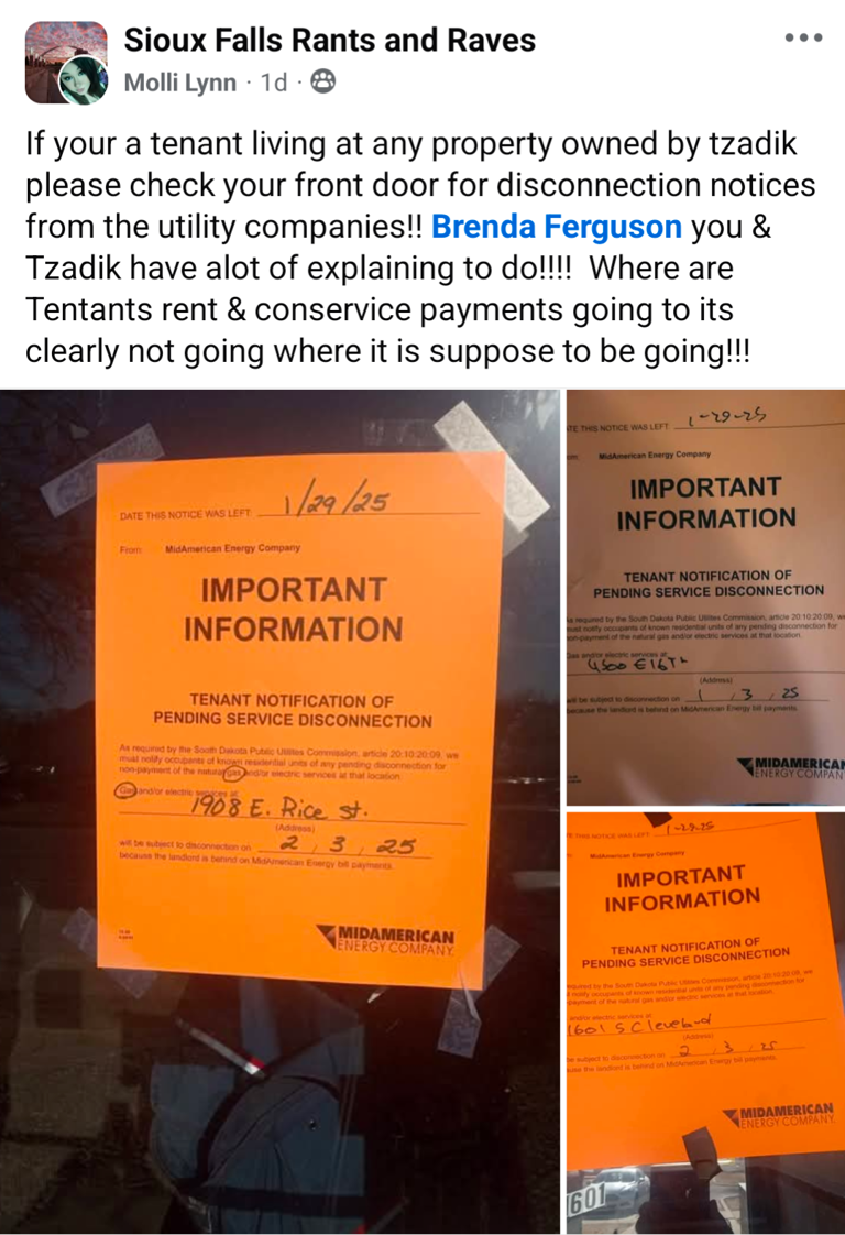 Tzadik Property Management tenants in Sioux Falls face gas shutoff notices