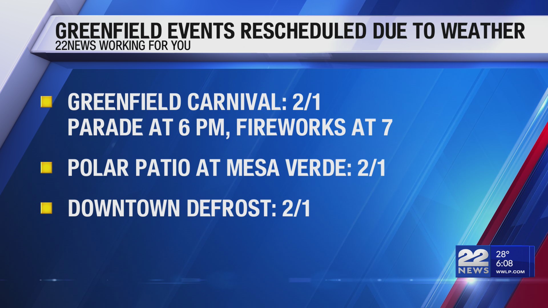 Fireworks and parade for Greenfield’s Winter Carnival postponed