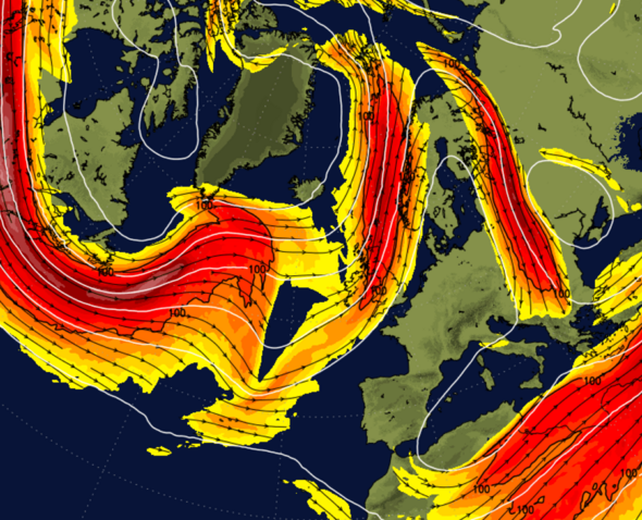 UK weather maps turn bright red as 100mph jet stream set to smash Britain