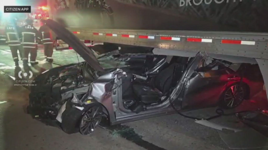 Person injured after big rig crash in North Hollywood